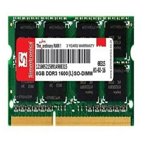 1600 Mhz DIMM Simmtronics 8GB DDR3 Laptop RAM At 2149 Piece In New Delhi ID 26456169855