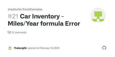 Car Inventory Milesyear Formula Error · Issue 21 · Shadsluiter