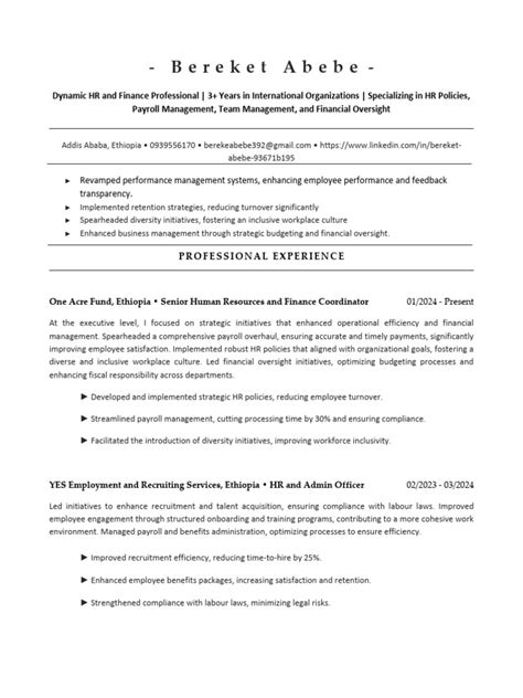 Bereket Abebe Resume Pdf