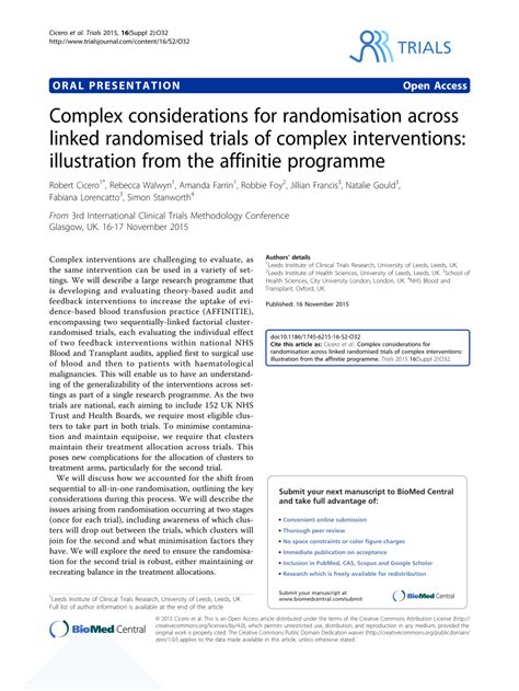 Pdf Complex Considerations For Randomisation Across Linked Randomised