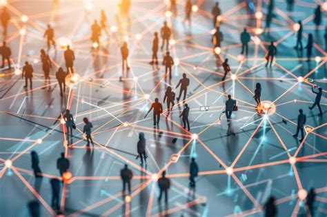 Diverse Group Of Individuals Standing Together In Front Of Interconnected Network Representing