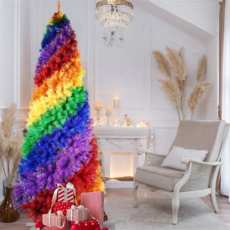 6ft Artificial Rainbow Christmas Tree Full Colorful Fir Tree With 1213