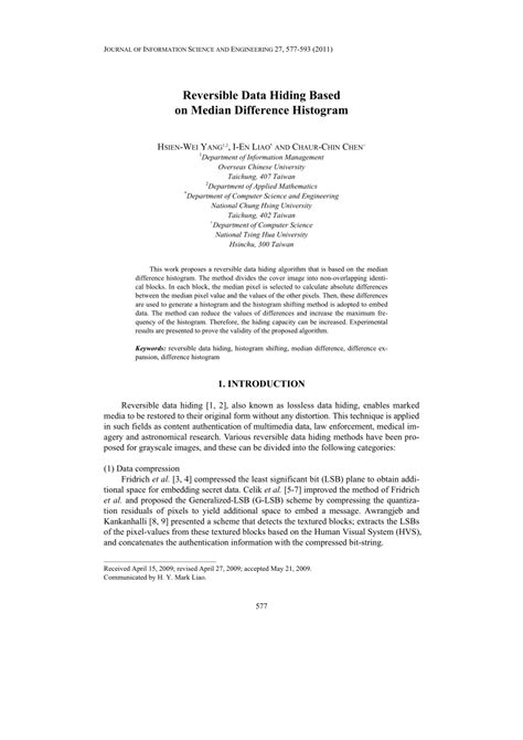Pdf Reversible Data Hiding Based On Median Difference Histogram