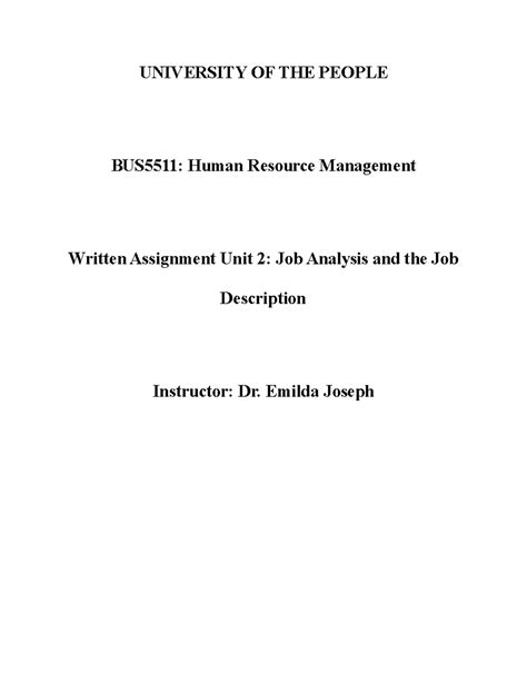 Written Assignment Unit 2 University Of The People Bus5511 Human Resource Management Written