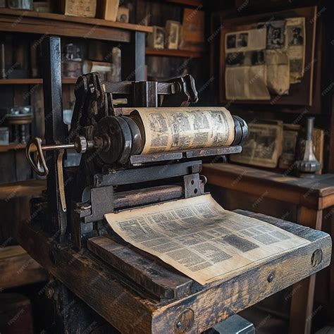 A Vintage Printing Press Used For Producing Early Newspapers Premium