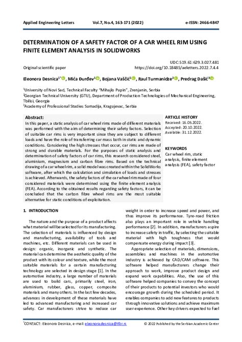 Pdf Determination Of A Safety Factor Of A Car Wheel Rim Using Finite