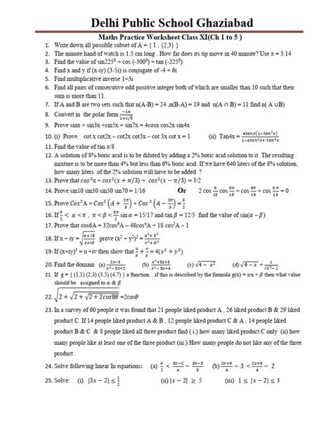 Maths Practice Worksheet Class Xi Pdf Chess Chess Theory