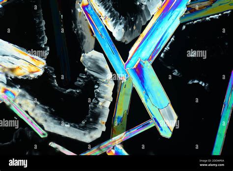Crystals Of Boracic Acid Under Microscope With Polarized Light From Antique Microscope Slide By