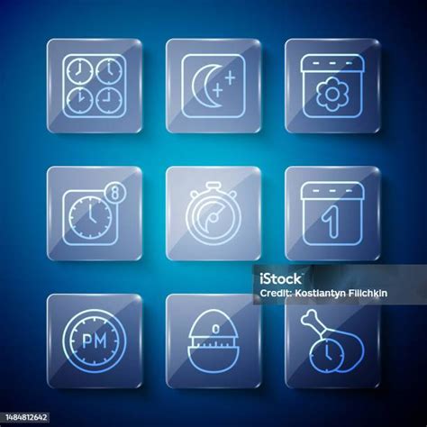 라인 요일 시간 주방 타이머 음식 달력 봄 스톱워치 알람 시계 앱 모바일 시간대 시계 및 아이콘을 설정합니다 벡터 계시기에 대한 스톡 벡터 아트 및 기타 이미지 Istock