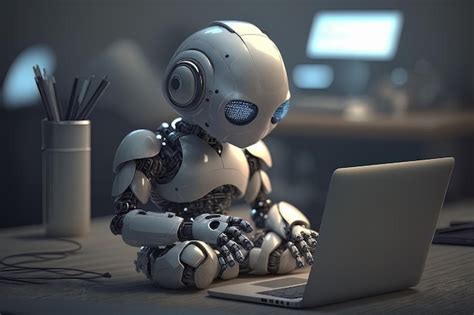 Premium Photo Robot Answering Questions On A Laptop Scifi Ai Art