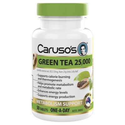 Carusos One A Day Green Tea 50 Tablets Help Promote Body Metabolism