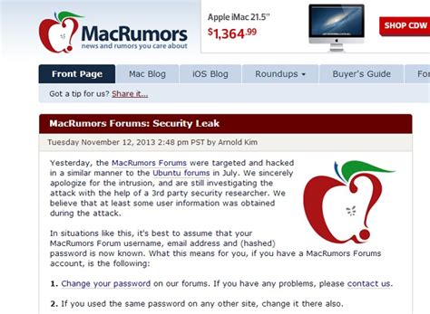 Macrumors Forums Hacked Passwords Stolen Threatpost
