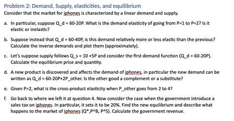 Solved Problem Demand Supply Elasticities And Chegg