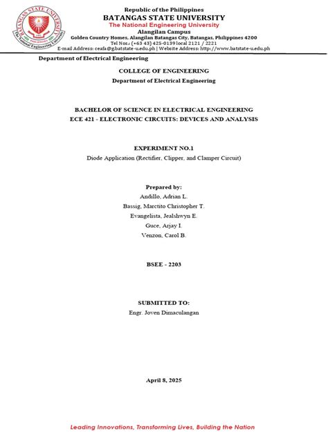 Diode Application Rectifier Clipper And Clamper Circuit Bsee 2203