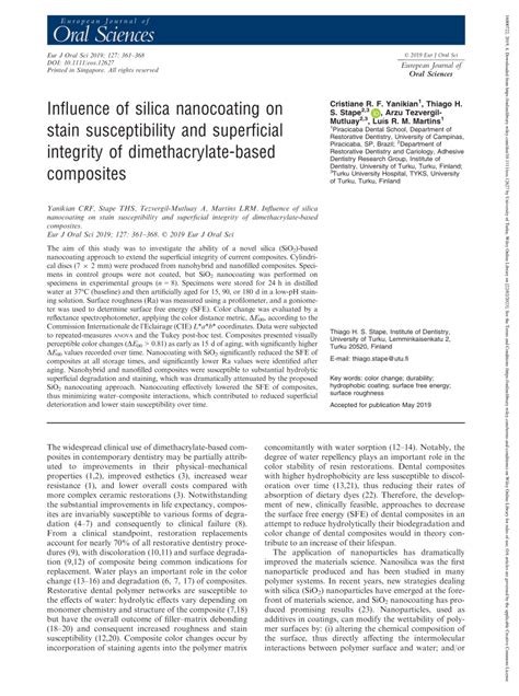 Pdf Influence Of Silica Nanocoating On Stain Susceptibility And Superficial Integrity Of