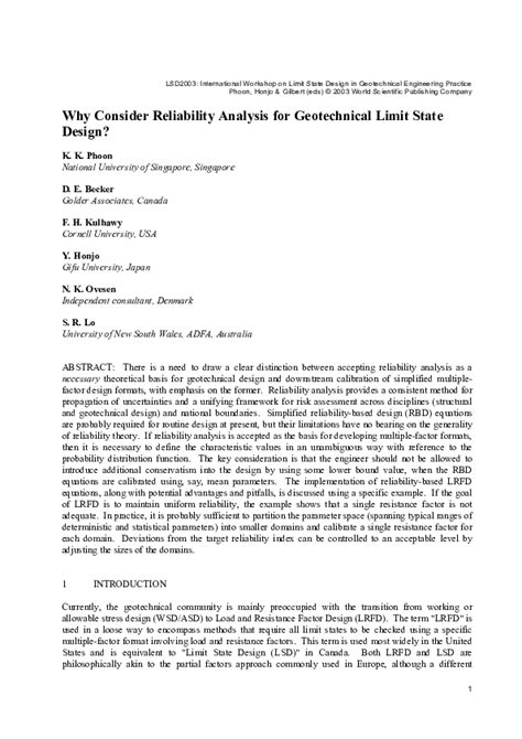 Pdf Why Consider Reliability Analysis For Geotechnical Limit State