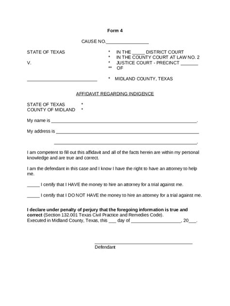 Midland District And County Court Affidavit Of Indigence Tidc