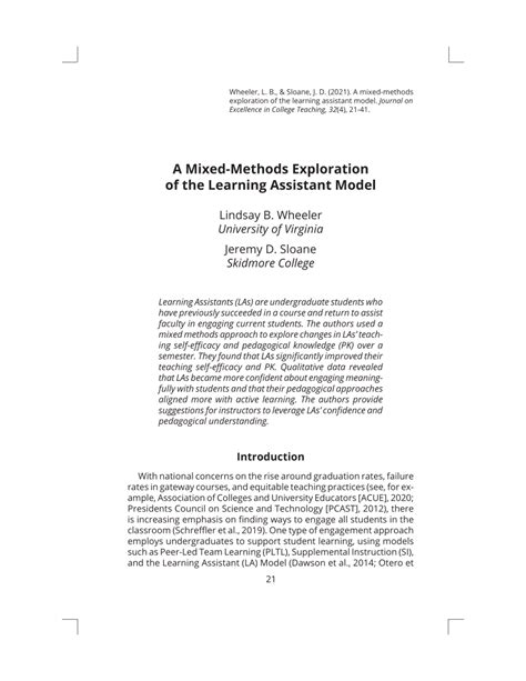 Pdf A Mixed Methods Exploration Of The Learning Assistant Model