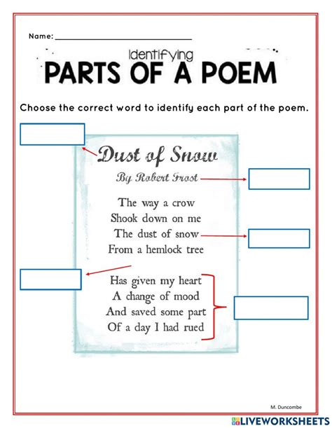 Parts Of A Poem Activity Artofit
