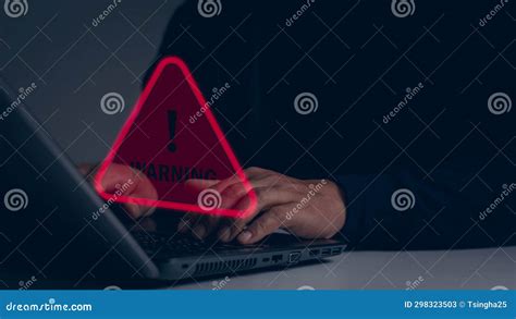 Businessman Or Programmer Developer It Staff Using Computer Laptop With Triangle Caution