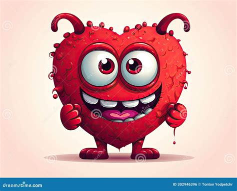 Adorable Cute Heart Monster In Cutout Style Illustration Stock