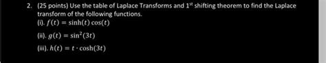 Solved 2 25 Points Use The Table Of Laplace Transforms Chegg Com