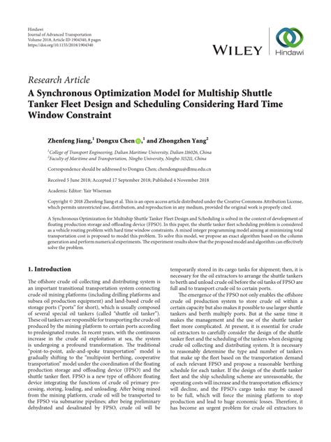 Pdf A Synchronous Optimization Model For Multiship Shuttle Tanker