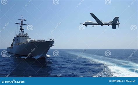 A Drone Attacks A Transport Ship At Sea Stock Image Image Of