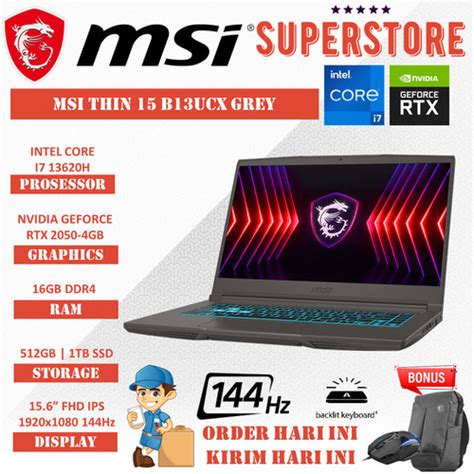 Jual Msi Thin B Ucx I Rtx Ram Gb Ssd Tb Inch Hz Garansi Resmi Laptop