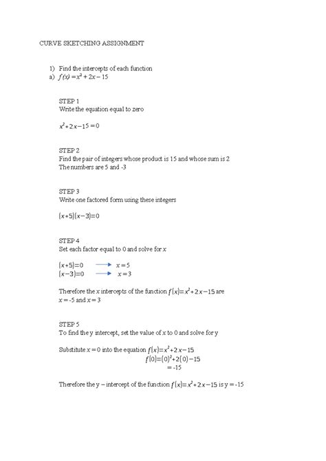 Curve Sketching Assignment CURVE SKETCHING ASSIGNMENT Find The