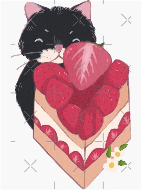 Black Cat And Strawberry Shortcake Sticker By Nasimak Redbubble