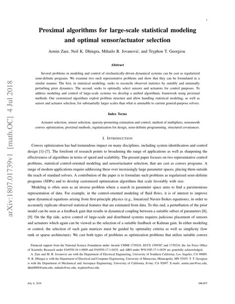 Pdf Proximal Algorithms For Large Scale Statistical Modeling And Optimal Sensoractuator Selection