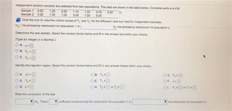 solved independent random samples are selected from two