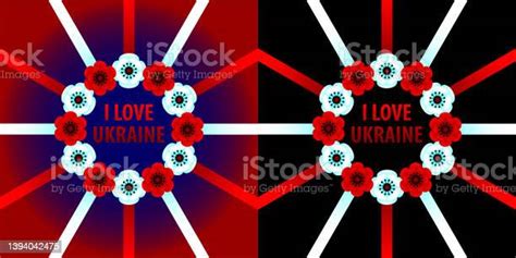 그라디언트와 검은 색 배경에 양귀비와 리본의 화환이있는 벡터 포스터 나는 우크라이나를 사랑한다 Russian Invasion Of Ukraine 2022 2025에 대한