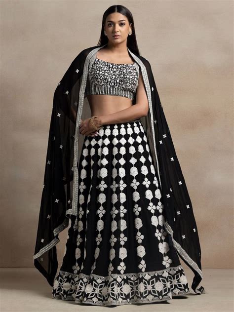 Black Sequins Georgette Wedding Lehenga Set Choli With Dupatta With