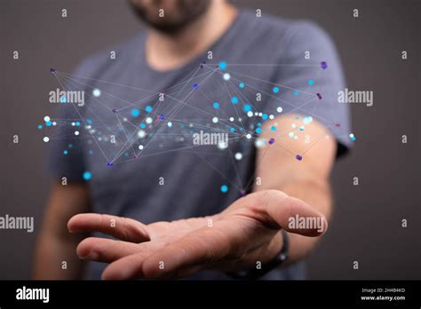 3d rendering floating connecting lines and binary digits on a man s