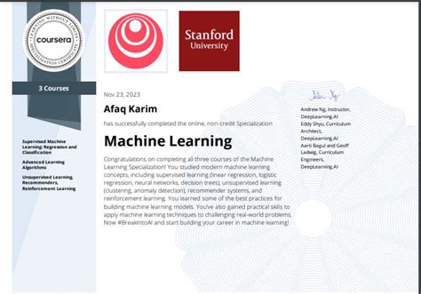 Completed Machine Learning Specialization Afaq Karim Posted On The