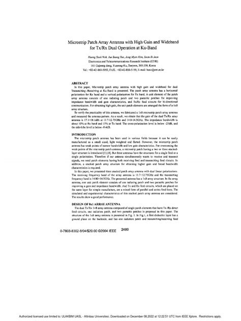 R2 Microstrip Patch Array Antenna With High Gain And