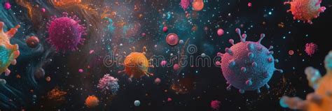 Colorful Array Of Bacteria And Microbes Thriving In A Vibrant Microscopic Environment Filled