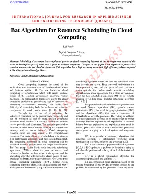 Bat Algorithm For Resource Scheduling In Cloud Computing Pdf Mathematical Optimization