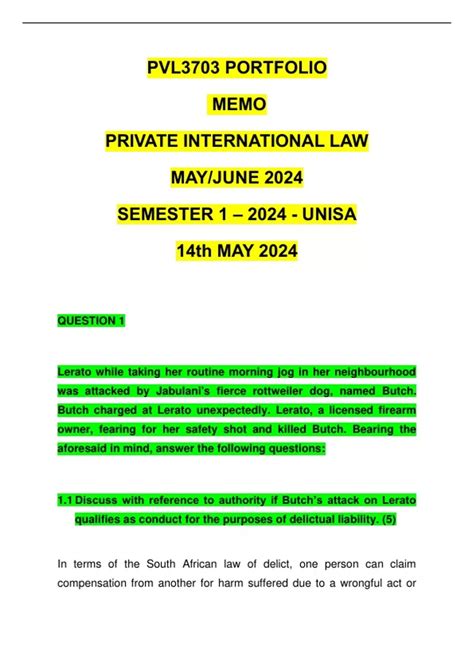PVL3703 PORTFOLIO MEMO MAY JUNE 2024 SEMESTER 1 UNISA DUE 14 MAY 2024 DETAILED ANSWERS