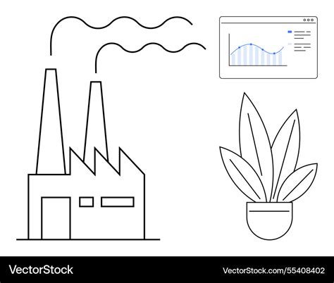 Factory With Emissions Data Analytics On Screen Vector Image
