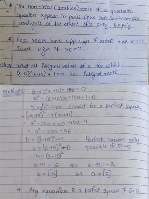 Quadratic Equation Short Notes Pdf