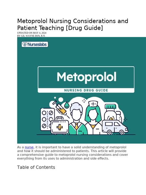 Metoprolol Nursing Considerations And Patient Teaching Pdf Heart