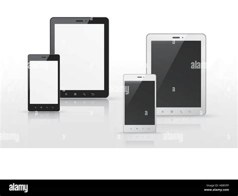 Device Set That Includes Different Sizes Of Tablet And Smart Phone In White And Black Stock