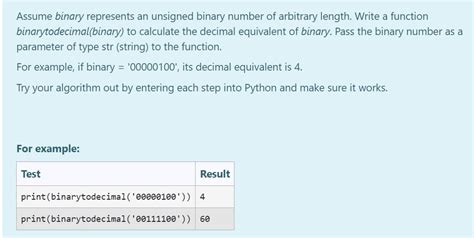 Solved Assume Binary Represents An Unsigned Binary Number Of