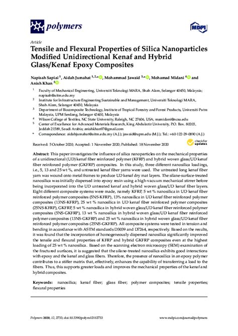 Pdf Tensile And Flexural Properties Of Silica Nanoparticles Modified