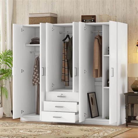 Harper And Bright Designs White Wood 709 In 6 Door Wardrobe Armoire