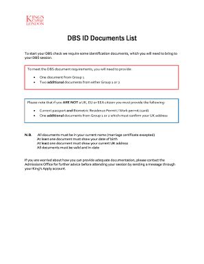 Fillable Online DBS ID Documents List Fax Email Print PdfFiller