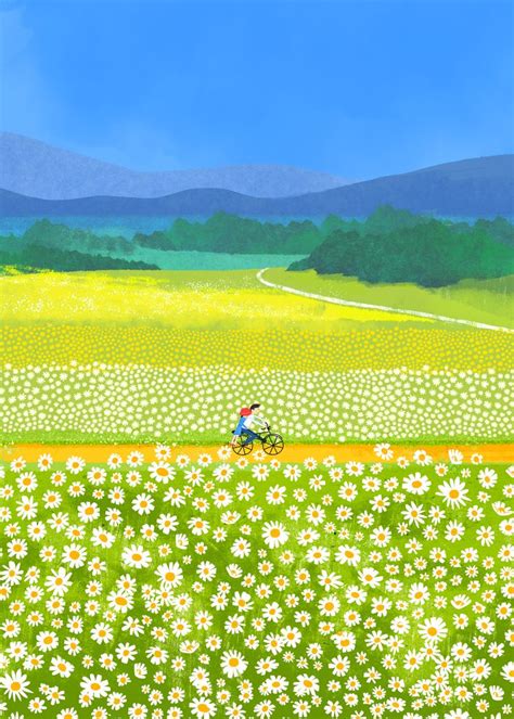 고요 꽃 꽃밭 남자 데이트 두명 들판 따뜻함 로맨틱 만개 맑음 백그라운드 봄 사람 산 시골 시골길 여유 여자 일러스트 자연 자전거 커플 타기 평화 풍경 경치 하늘 함께함